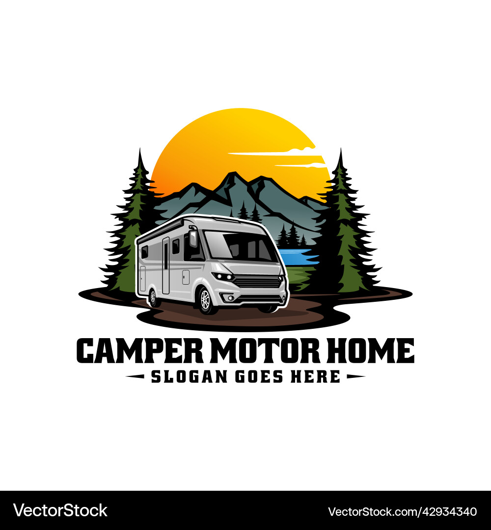 Camper van - caravan motor home isolated logo Vector Image