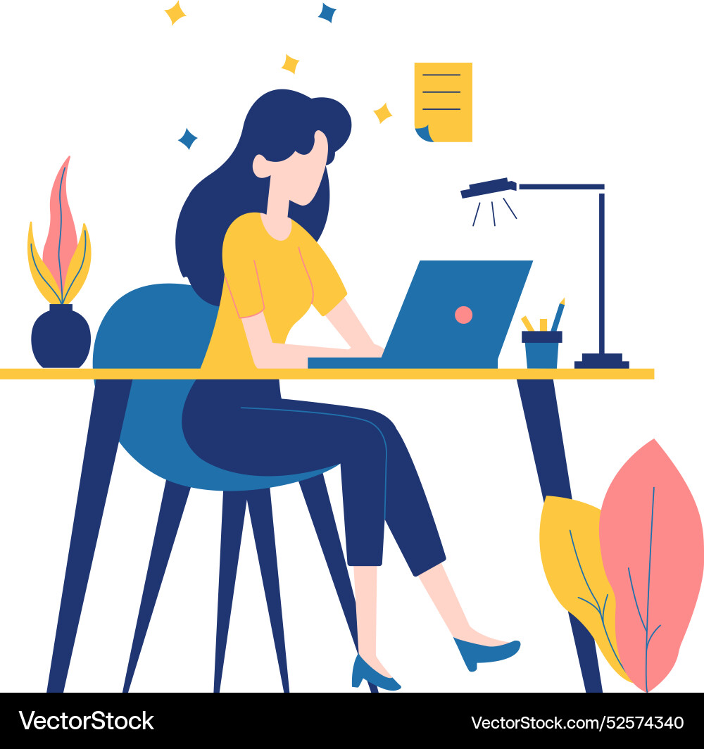 Flat design of woman employee freelancer working Vector Image