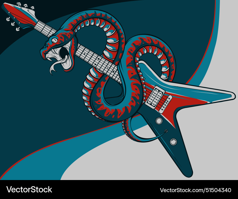 Guitar with snake on white Royalty Free Vector Image