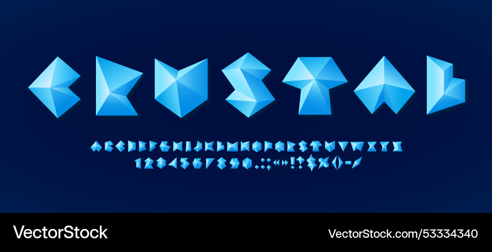 Low poly crystal font 3d diamond type alphabet Vector Image