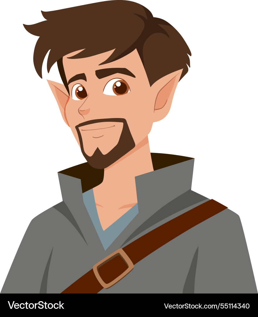 Smiling elf with brown hair and beard Royalty Free Vector