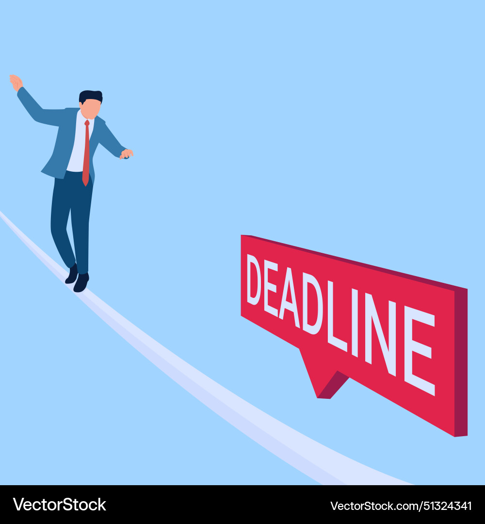 A person walking tightrope towards deadline Vector Image