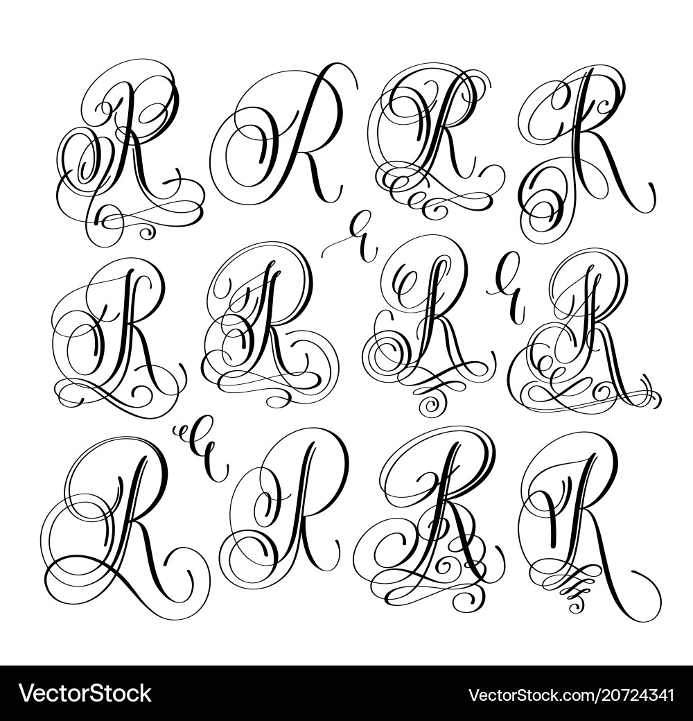 Calligraphy lettering script font r set hand Vector Image