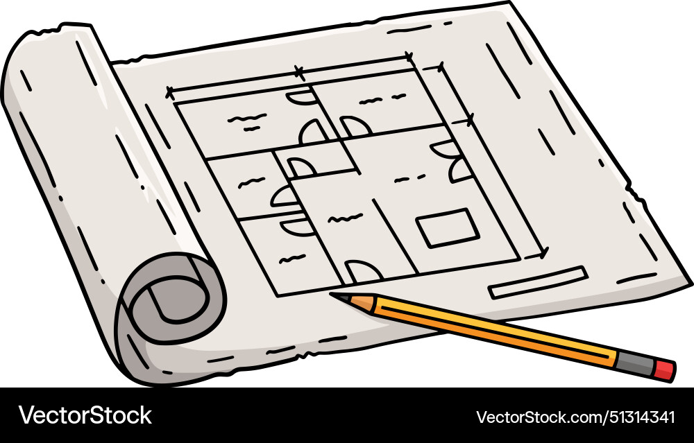 Construction blueprint and pencil cartoon clipart Vector Image