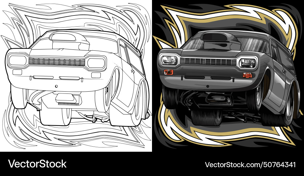 Grey drag racing car with black strip Royalty Free Vector