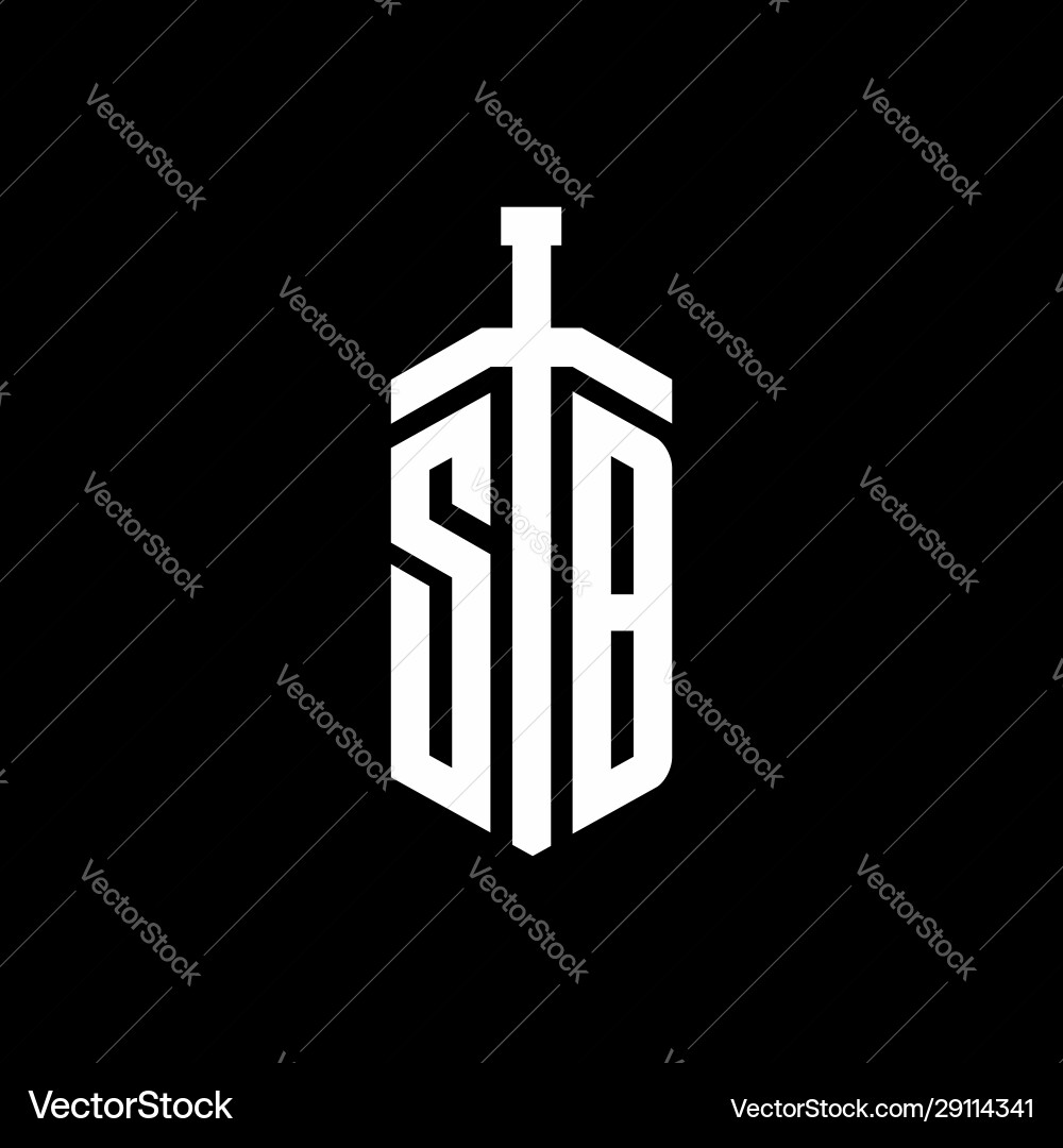 Sb logo monogram with sword element ribbon design Vector Image