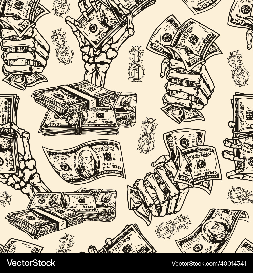 Vintage monochrome money seamless pattern Vector Image