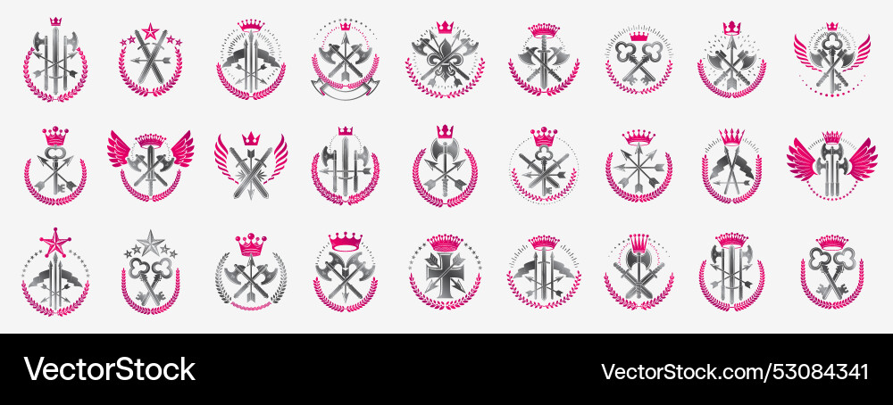 Weapon emblems big set heraldic design Royalty Free Vector