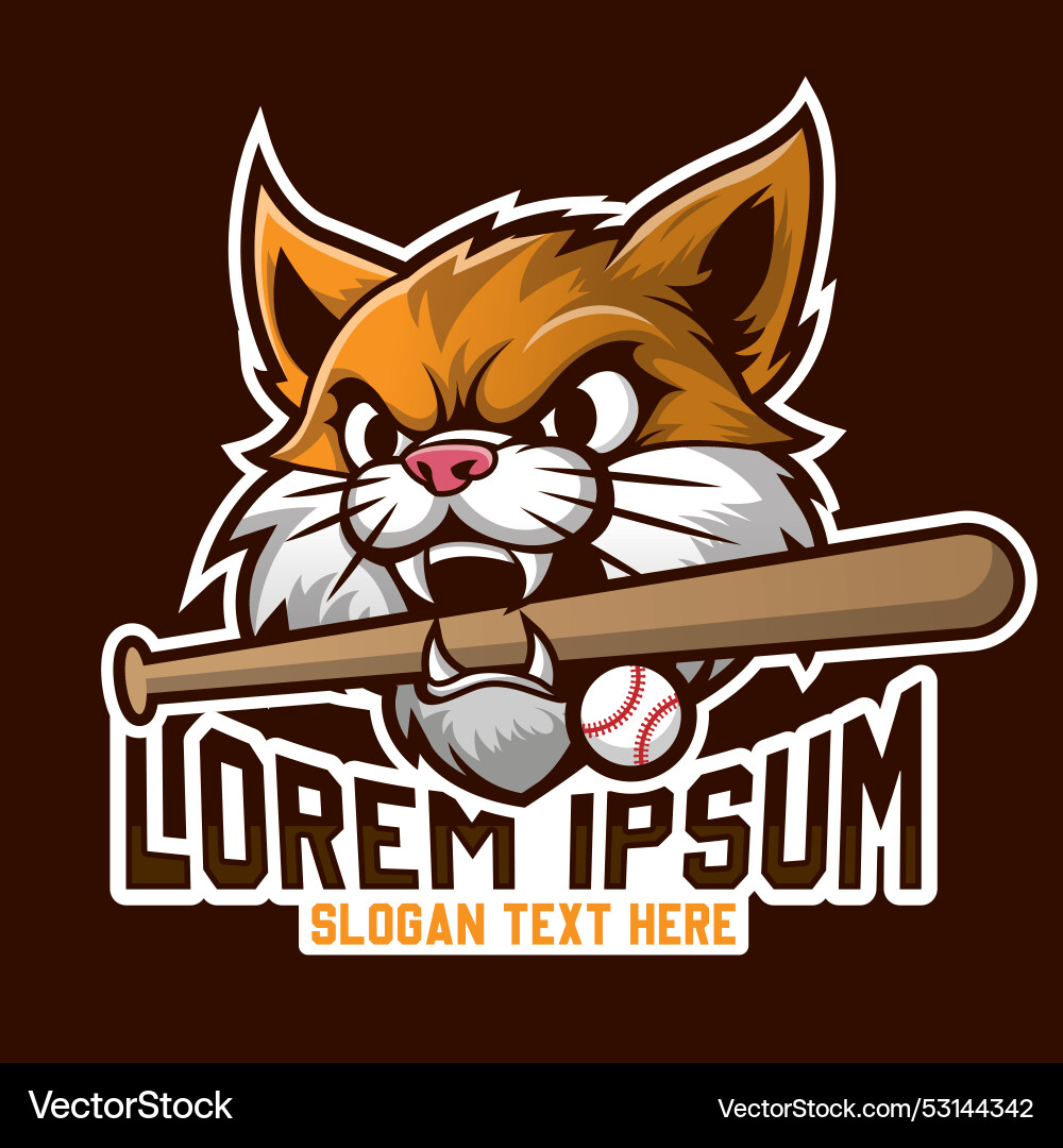 Baseball logo mascot wild cat Royalty Free Vector Image