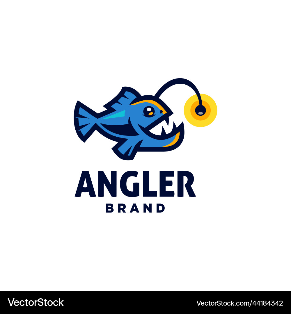 Blue angler fish with bait light cartoon logo Vector Image