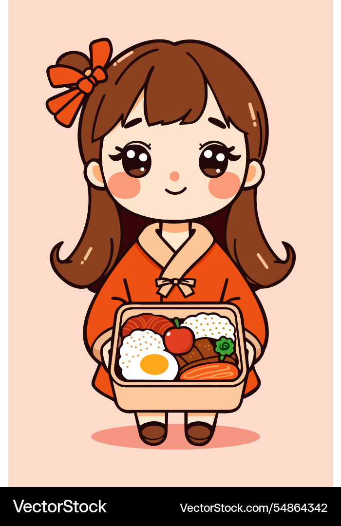 Cute girl holding bento box isolated Royalty Free Vector