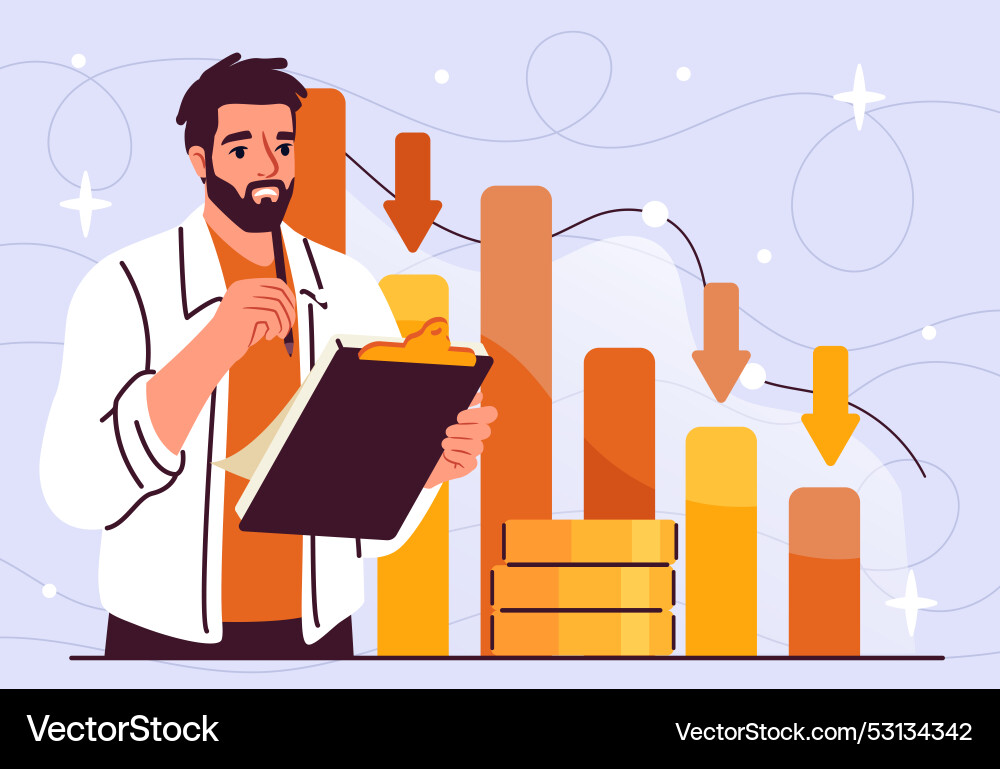 Financial inflation concept man with graphs Vector Image