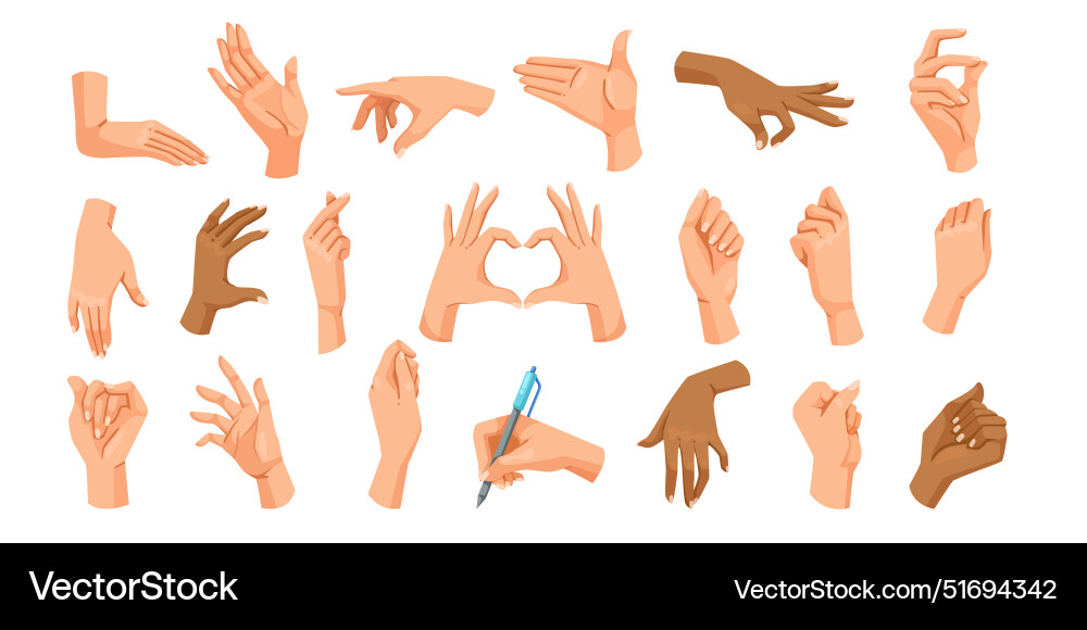 Multiple hand gestures in various positions Vector Image