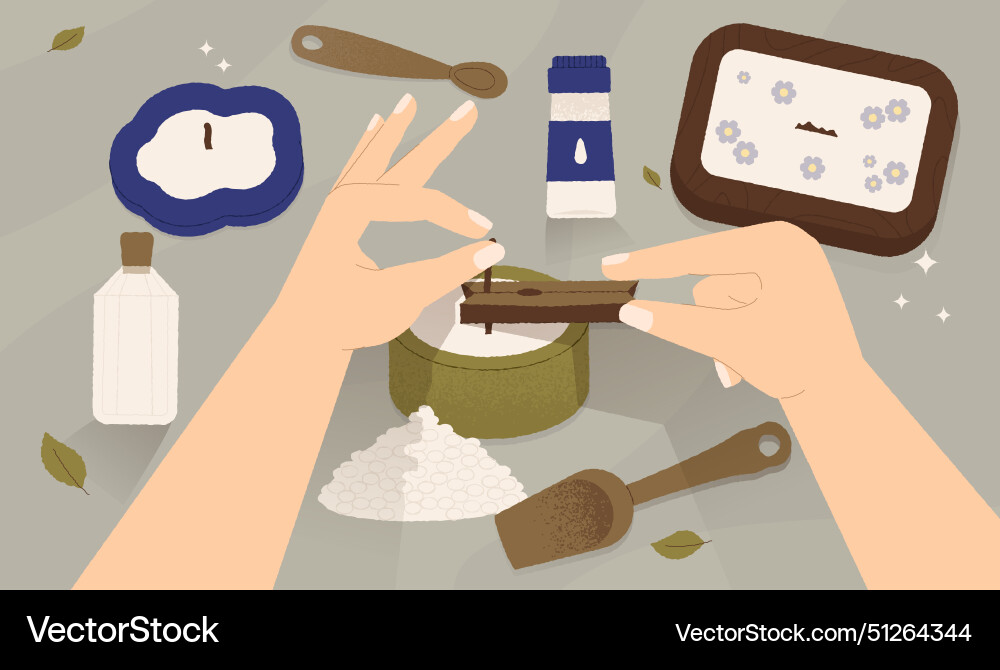 Candle making top view cartoon workshop Royalty Free Vector