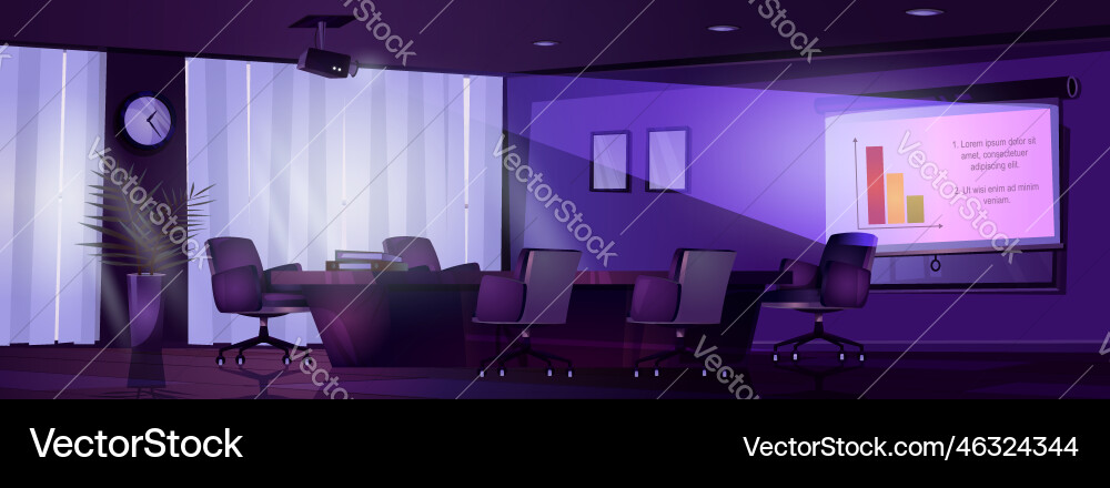 Cartoon boardroom interior design at night Vector Image