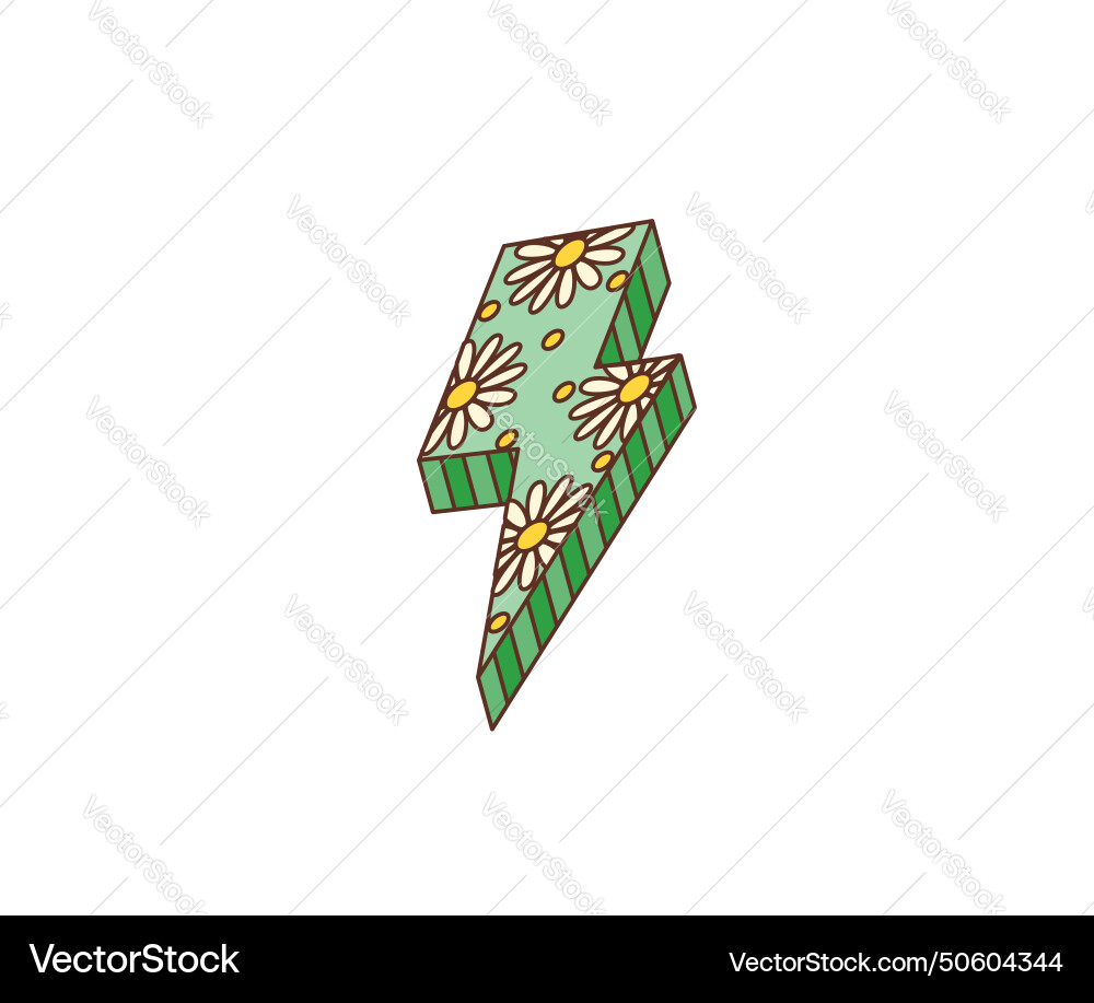 Cartoon retro groovy hippie thunderbolt lightning Vector Image