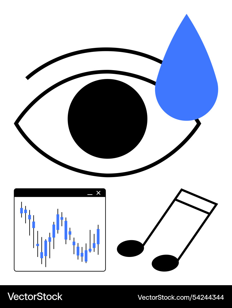 Emotional eye with tear music notes Royalty Free Vector
