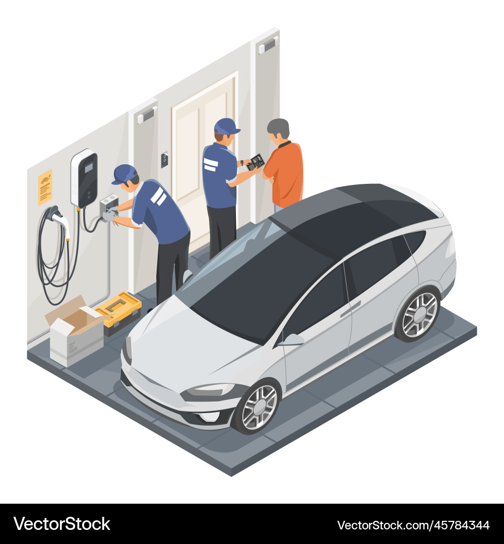 Ev charger home installation concept Royalty Free Vector