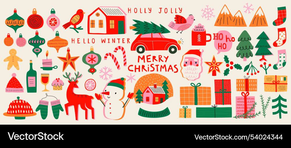 Festive Christmas Elements Set Royalty Free Vector Image