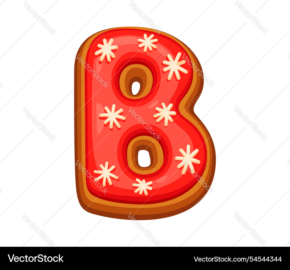 Gingerbread letter b with red icing and snowflakes
