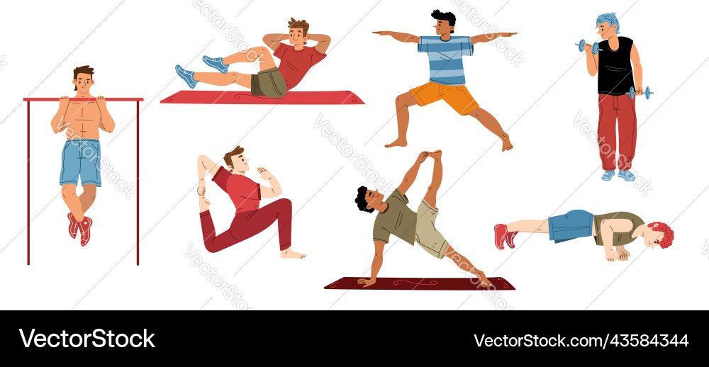 Man exercise yoga sportsman characters workout Vector Image