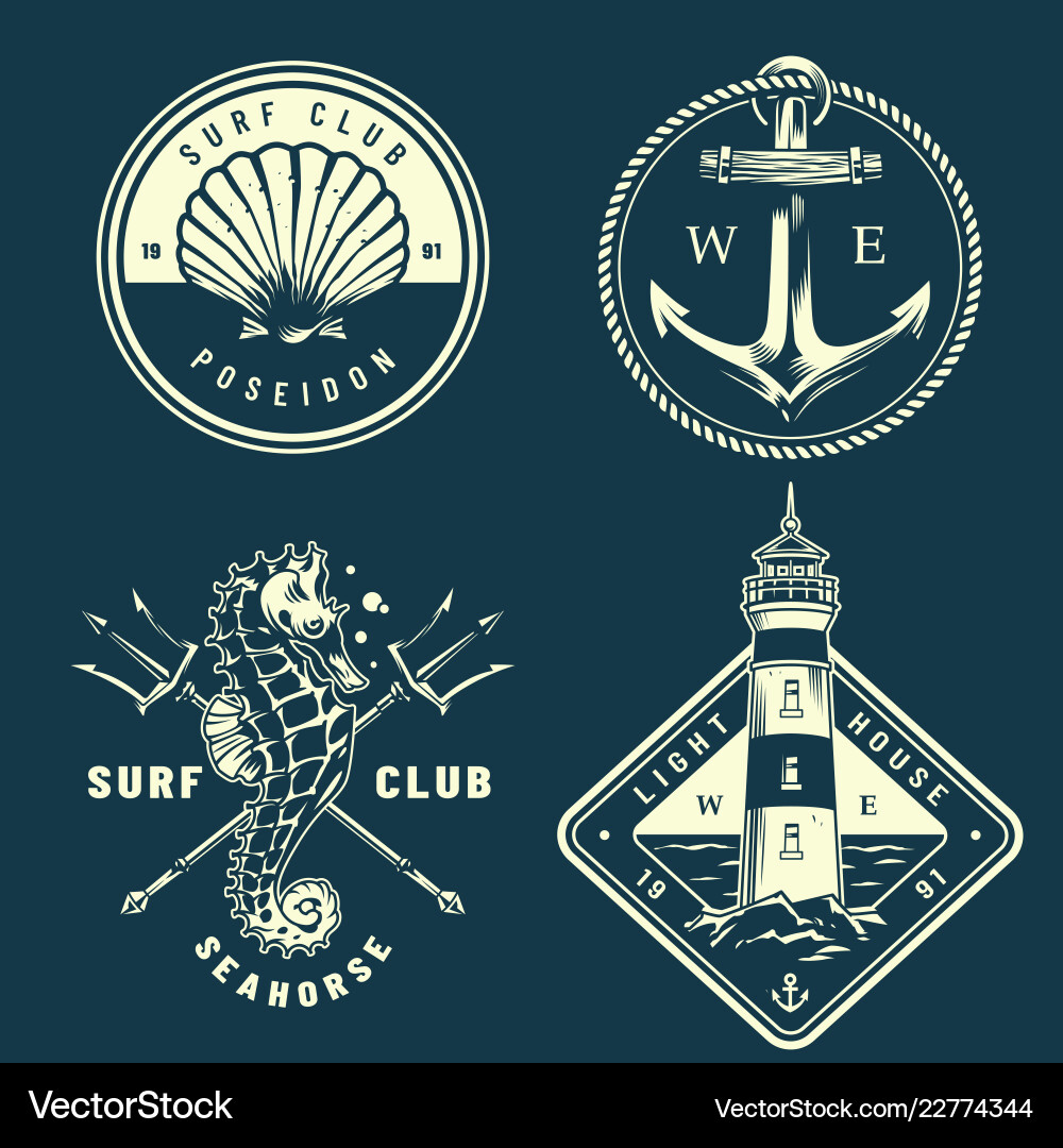 Monochrome nautical logos collection Royalty Free Vector