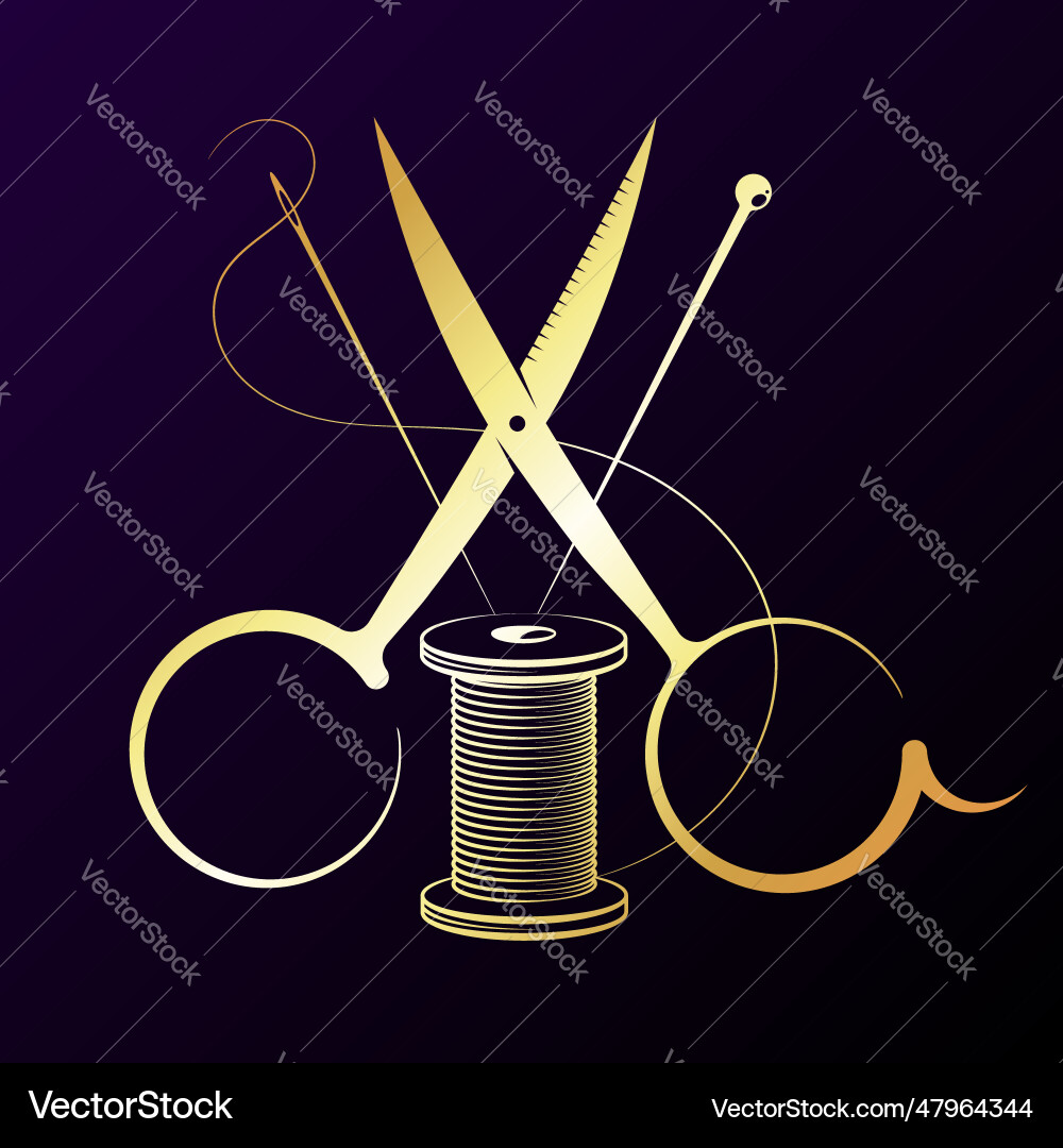 Sewing Tools & Scissors - Golden Thread Vector Image