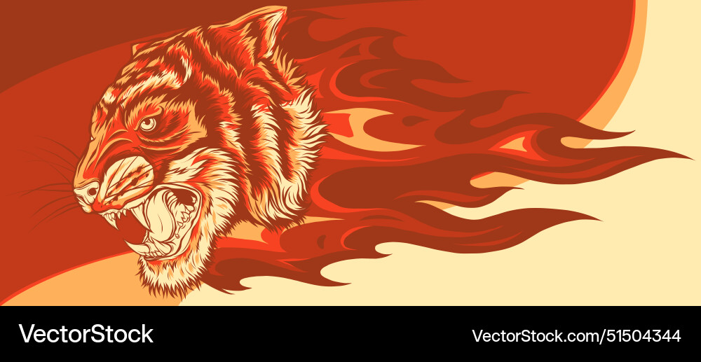 Tiger head with flames Royalty Free Vector Image