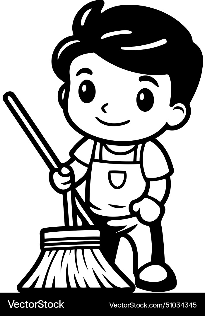 Cleaning boy mascot - service Royalty Free Vector Image