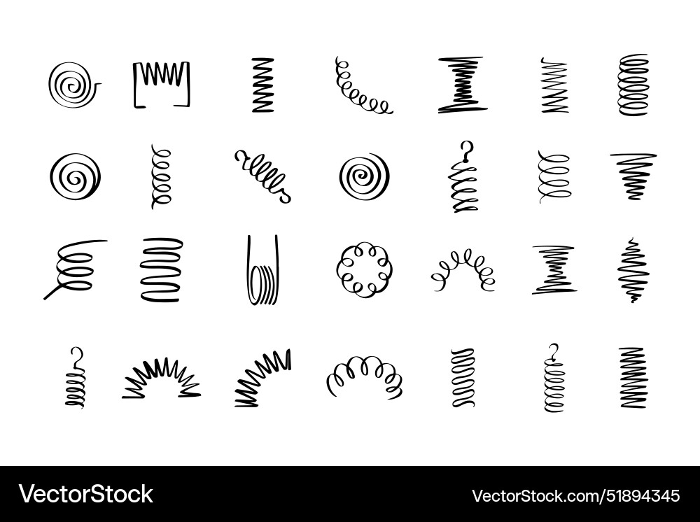 Drawing spiral set hand drawn metal coil Vector Image
