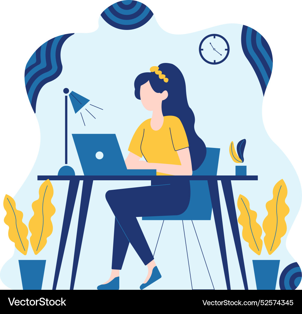 Flat design of woman employee working using Vector Image