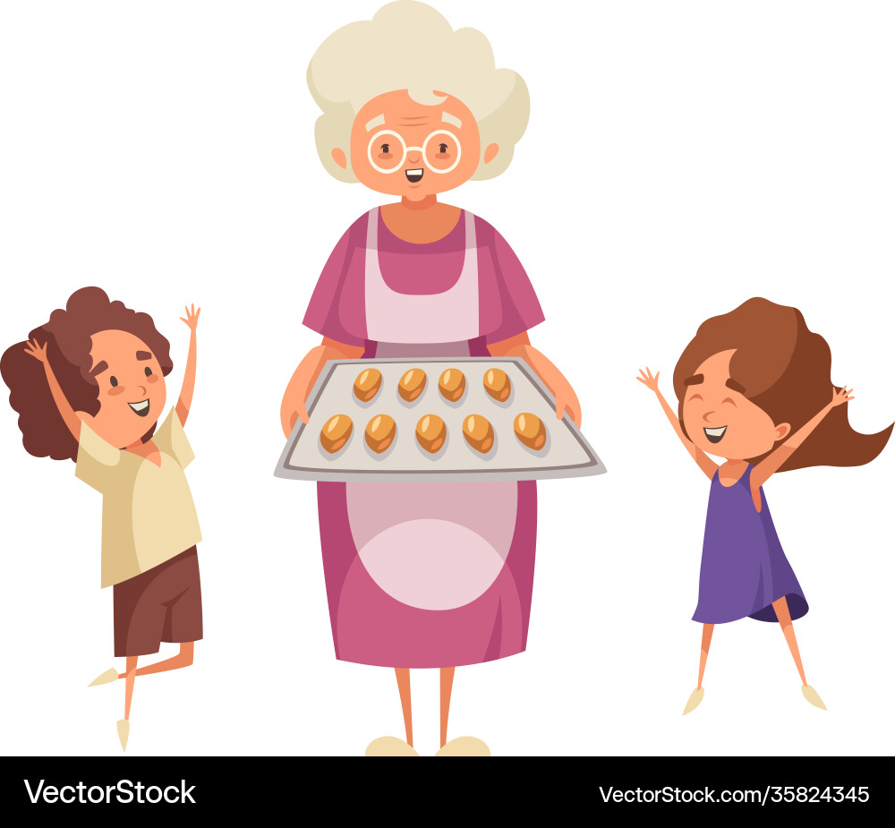 Grandma Baking Buns with Children Royalty Free Vector Image