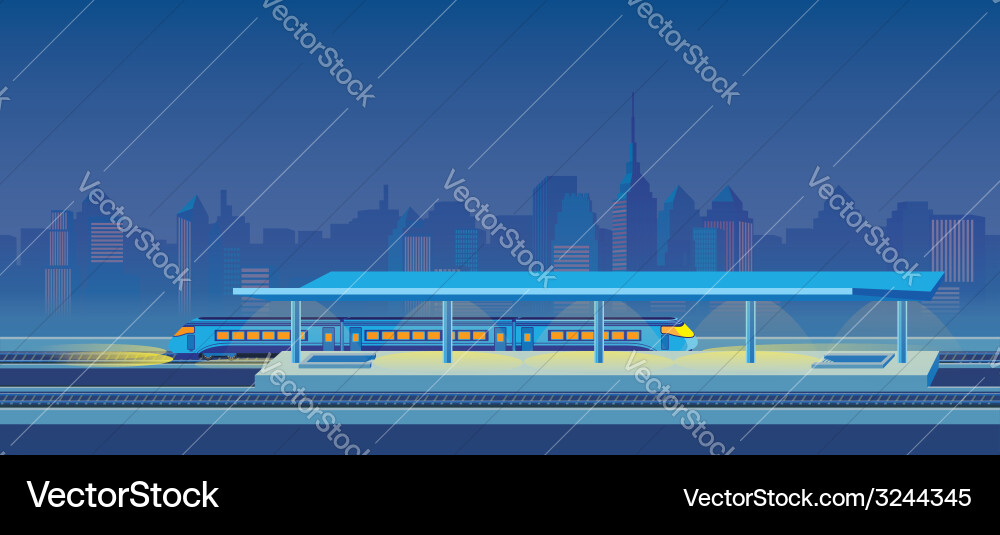 Night train station Royalty Free Vector Image - VectorStock