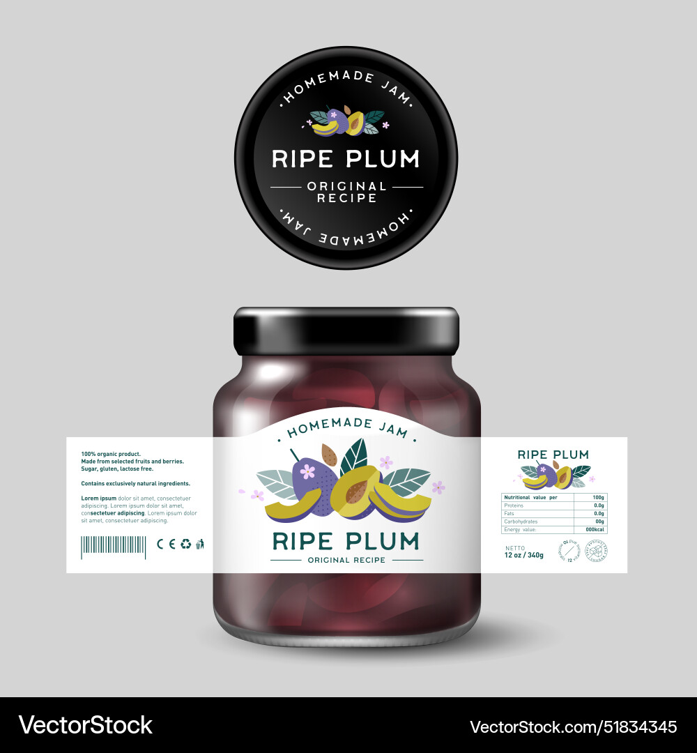 Ripe plum jam fruit design label Royalty Free Vector Image
