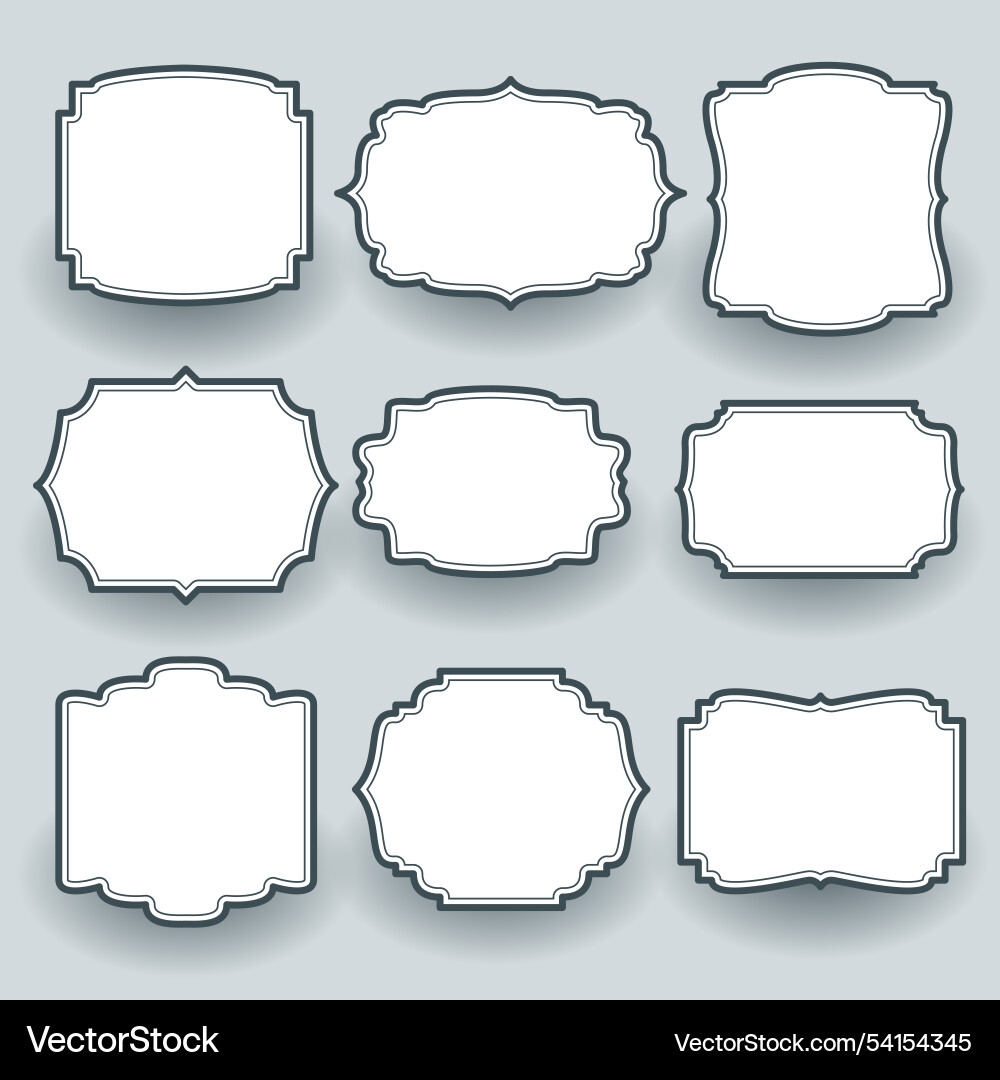Vintage empty frame labels set of nine Royalty Free Vector