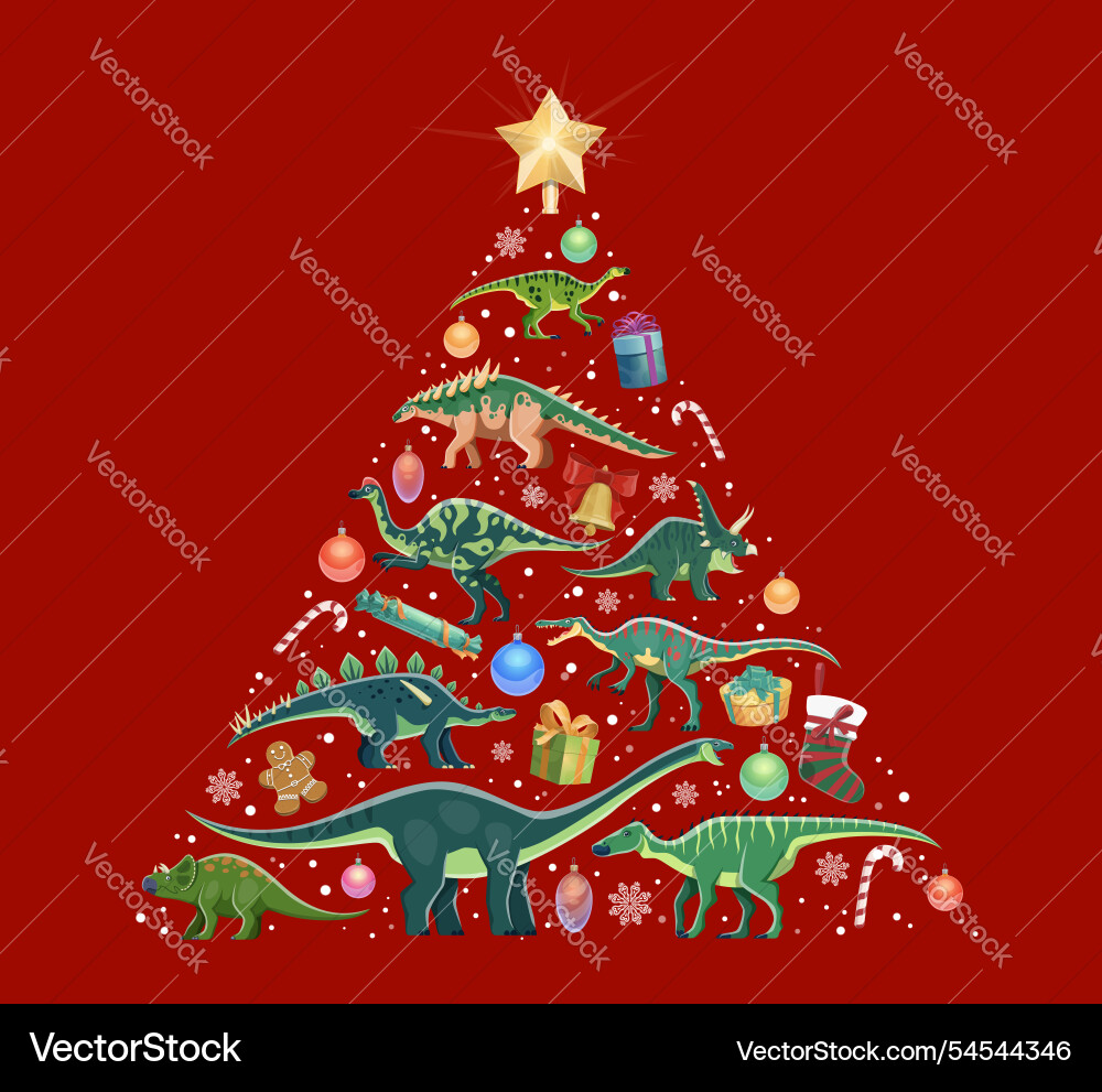 Christmas tree dinosaurs made of dino species Vector Image