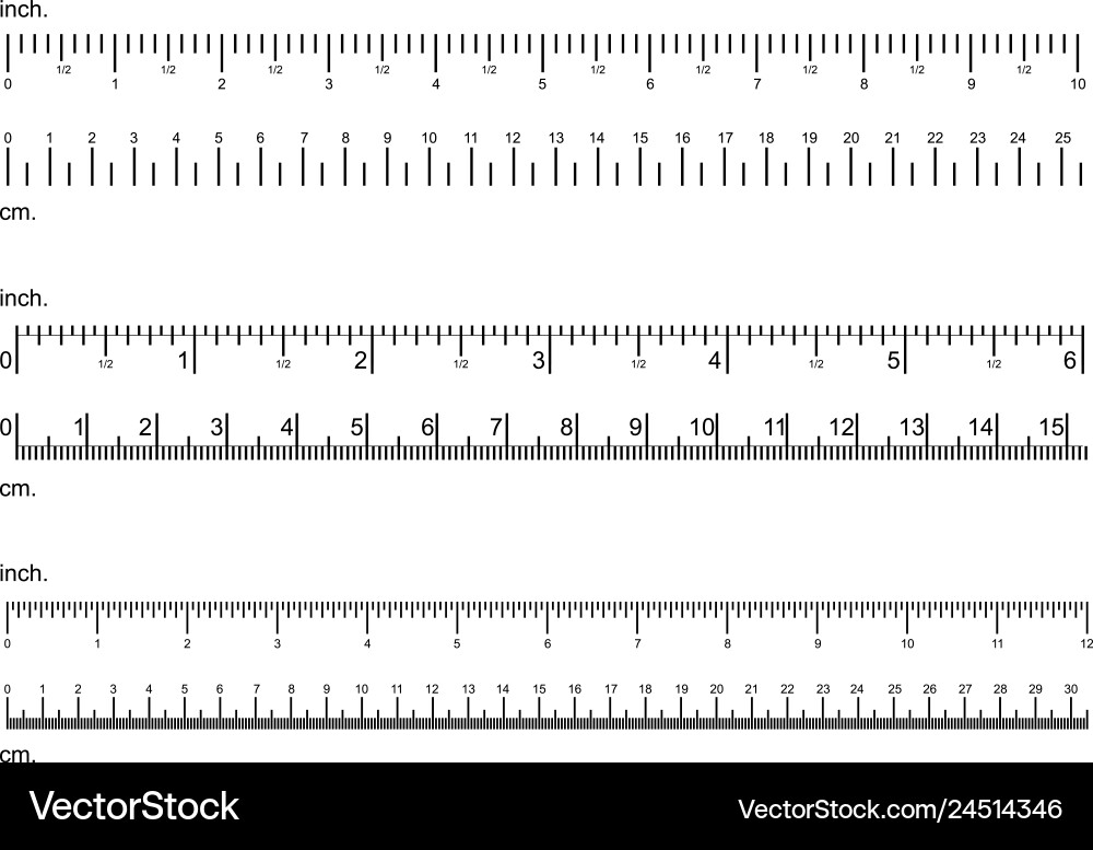 Inch and centimeter ruler black thin line set Vector Image