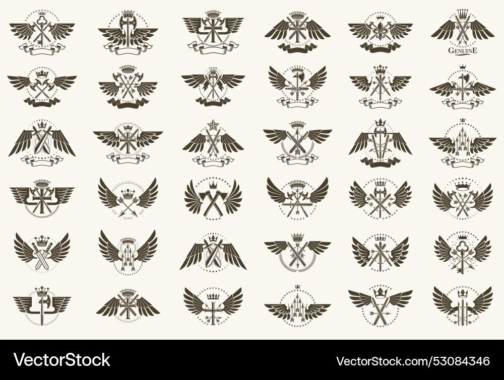 Vintage weapon logos or emblems heraldic design Vector Image