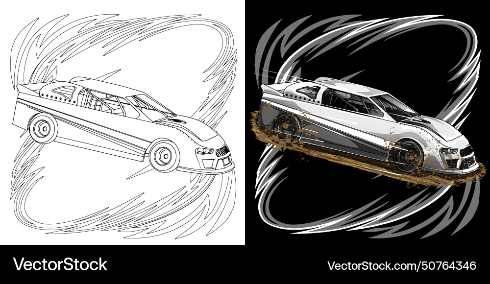 White drag racing car with grey strip Royalty Free Vector