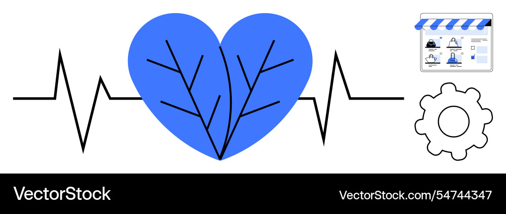 Blue heart with ekg line online storefront Vector Image