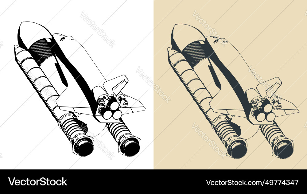 Launch vehicle and space shuttle Royalty Free Vector Image