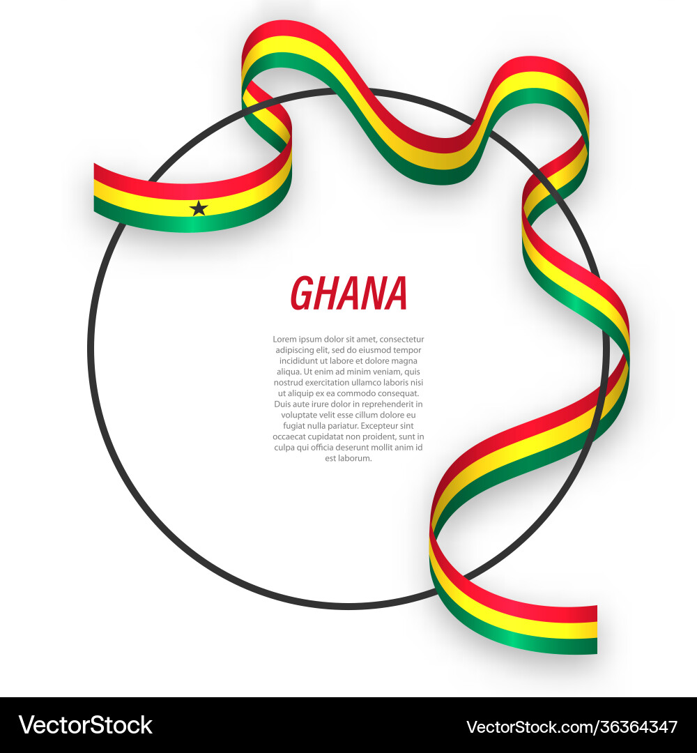 Waving ribbon flag ghana on circle frame Vector Image