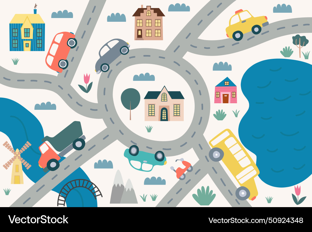Cute children road map Royalty Free Vector Image