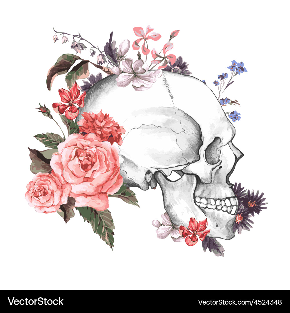 Day of the Dead Roses & Skull Royalty Free Vector Image