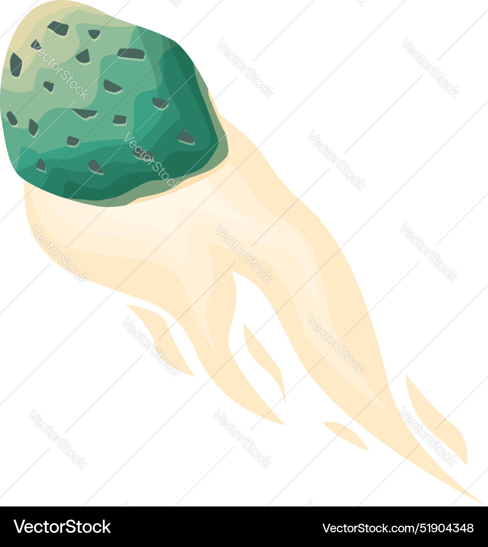 Green meteorite leaving fiery trail while flying Vector Image
