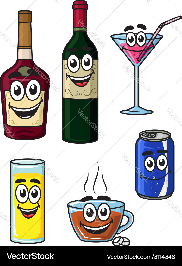 Happy cartoon beverage characters Royalty Free Vector Image