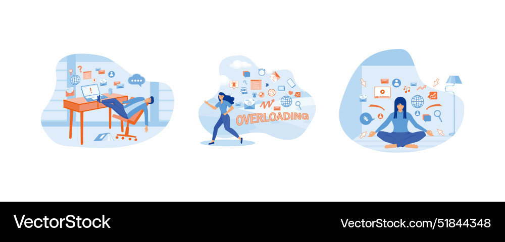 Information overload concept young woman running Vector Image