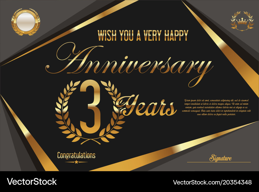 Retro vintage anniversary background 3 years Vector Image