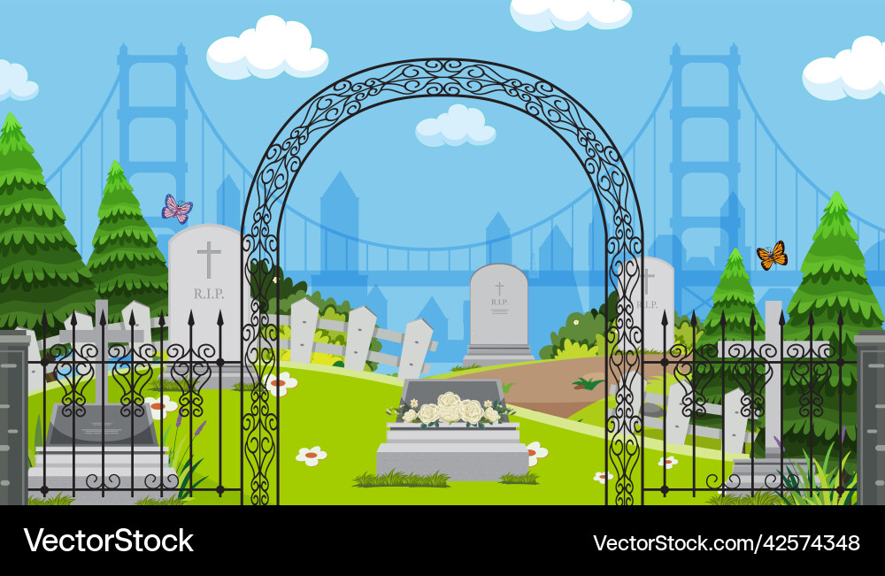 Scene of cemetery graveyard Royalty Free Vector Image