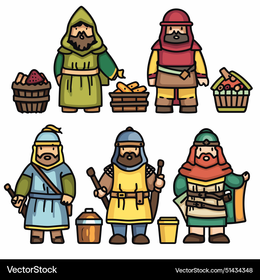 Six medieval characters various Royalty Free Vector Image